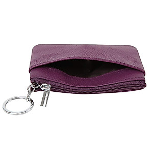 Women's Genuine Leather Coin Purse Mini Pouch Change Wallet with Keychain,purple