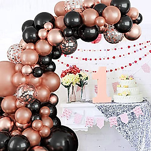 GREMAG Black and Rose Gold Balloon Arch, 107PCS Black Balloons Garland Kit with Pearl Metallic Confetti Rose Gold Various Size Balloons, for Graduation Baby Shower Birthday Party Wedding Decorations