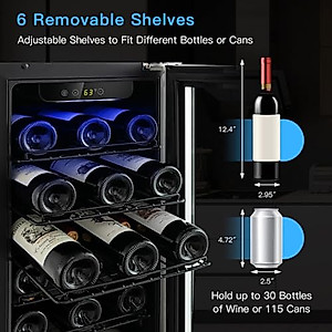 33 Bottle Evolution Series Wine Cooler, 20 Inch Wine Refrigerator for 33 Bottles and Tempered Glass Door，Small Refrigerator for Beverage Storage (33-bottles)
