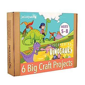 jackinthebox Dinosaur Themed Craft Kit and Educational Toy for Boys and Girls | 6 Activities-in-1 Kit | Great Gift for Kids Aged 5 to 8 Years Old | Learning Stem Toys (Dinosaur 6-in-1)