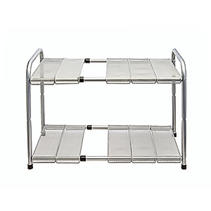Venoly Home - Under Sink 2 Tier Expandable Shelf Organizer Rack, Silver - Expands from 18 Inches to 30 Inches