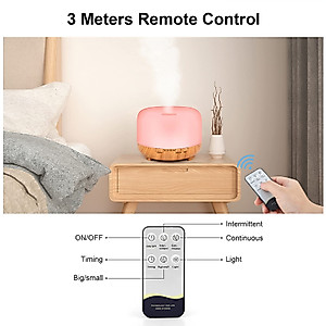 Essential Oil Diffuser Aromatherapy Humidifier: 500ml Grain Ultrasonic Aroma Air Vaporizer for Large Room Quiet Mist Humidifiers Remote Control for Small Baby Bedroom Home, Yellow, (Diffuser-Yellow)