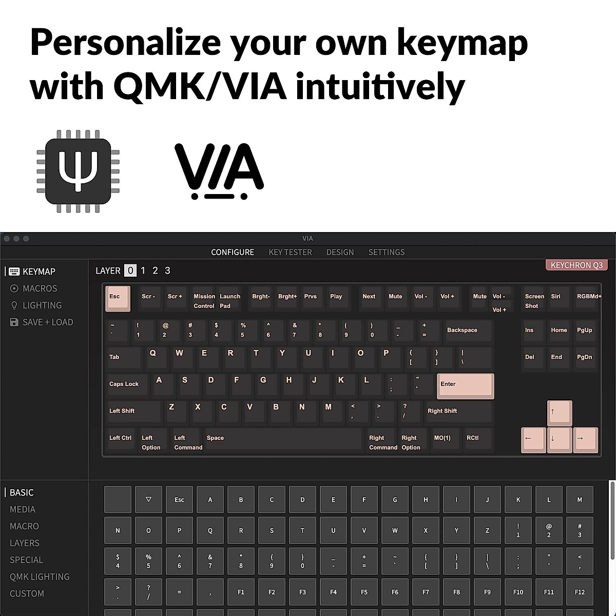 Keychron Q3 TKL Layout Hot-Swappable Wired Custom Mechanical Keyboard Full Aluminum Knob Barebone Version, QMK/VIA Programmable Macro, Double-Gasket DIY Kit Compatible with Mac Windows Linux-Blue