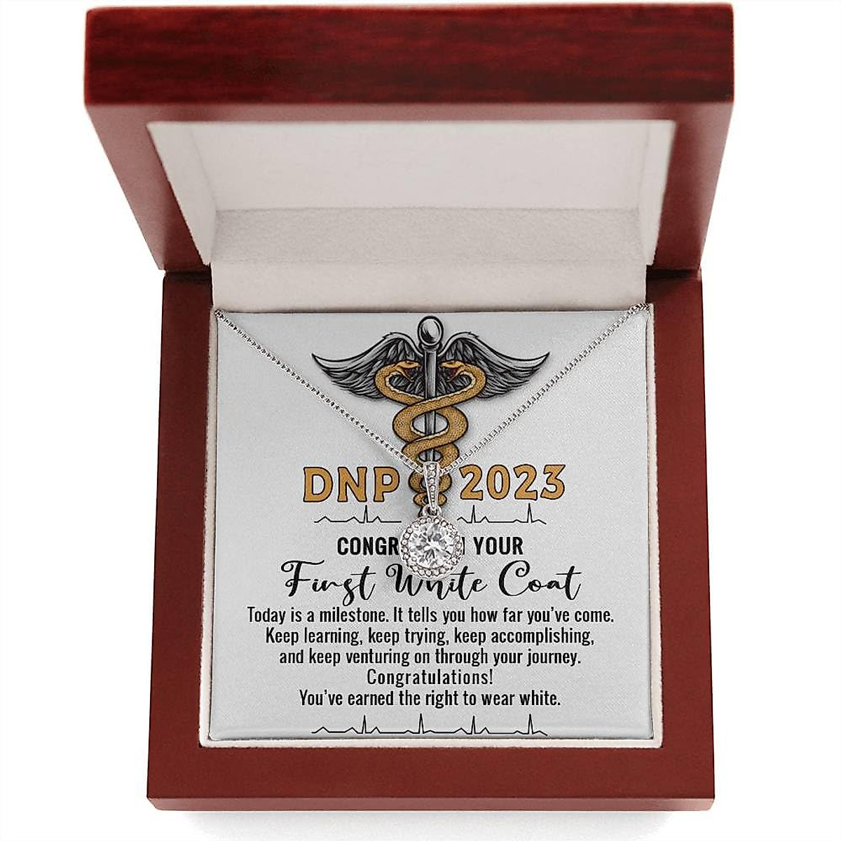 First White Coat Ceremony DNP Doctor of Nursing Practice Medical Student 2023 Eternal Hope Necklace Gifts Mahogany Style Luxury Box