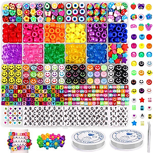 JOICEE Bracelet Making Kit Pony Beads fruite Flower Polymer Clay Beads Smile Face Beads Letter Beads for Jewelry Making, DIY Arts Earring and Crafts Gifts for Girls Age 6 7 8 9 10-12
