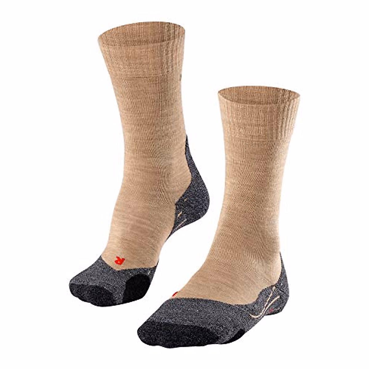 FALKE Men's TK2 Explore Hiking Socks, Mid Calf, Medium Padding, Athletic Sock, Breathable Quick Dry, Merino Wool, Beige (Nature Melange 4100), 6.5-8.5, 1 Pair