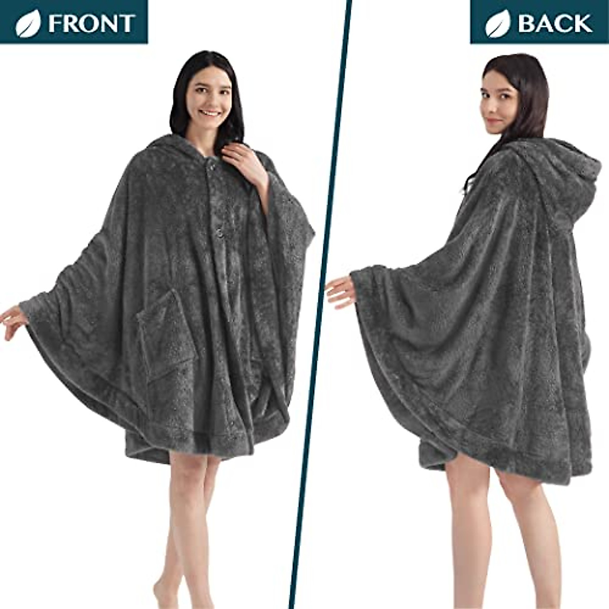 PAVILIA Angel Wrap Hooded Blanket | Poncho Blanket Wrap with Plush Fluffy Sherpa | Wearable Blanket Throw Gift with Hood Pockets Cape | Shaggy Warm Shawl Cozy Gifts for Women Wife (Gray)