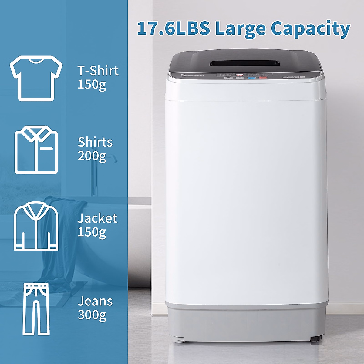 Winado Full Automatic Washing Machine, 17.6Lbs Top Load Portable Washer with Drain Pump, 10 Wash Programs 8 Water 2 in 1 Washer and Dryer for Apartments, RV, Camping