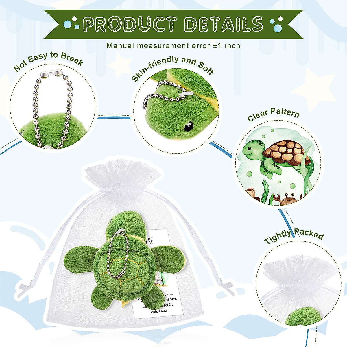 Honoson 24 Set Stuffed Turtle Employee Appreciation Gifts Students Teacher Nurse Inspirational Gift Thank You Gift Mini Plush Sea Turtle Animal Pun Thank You Note Cards for Coworkers Pocket Favors