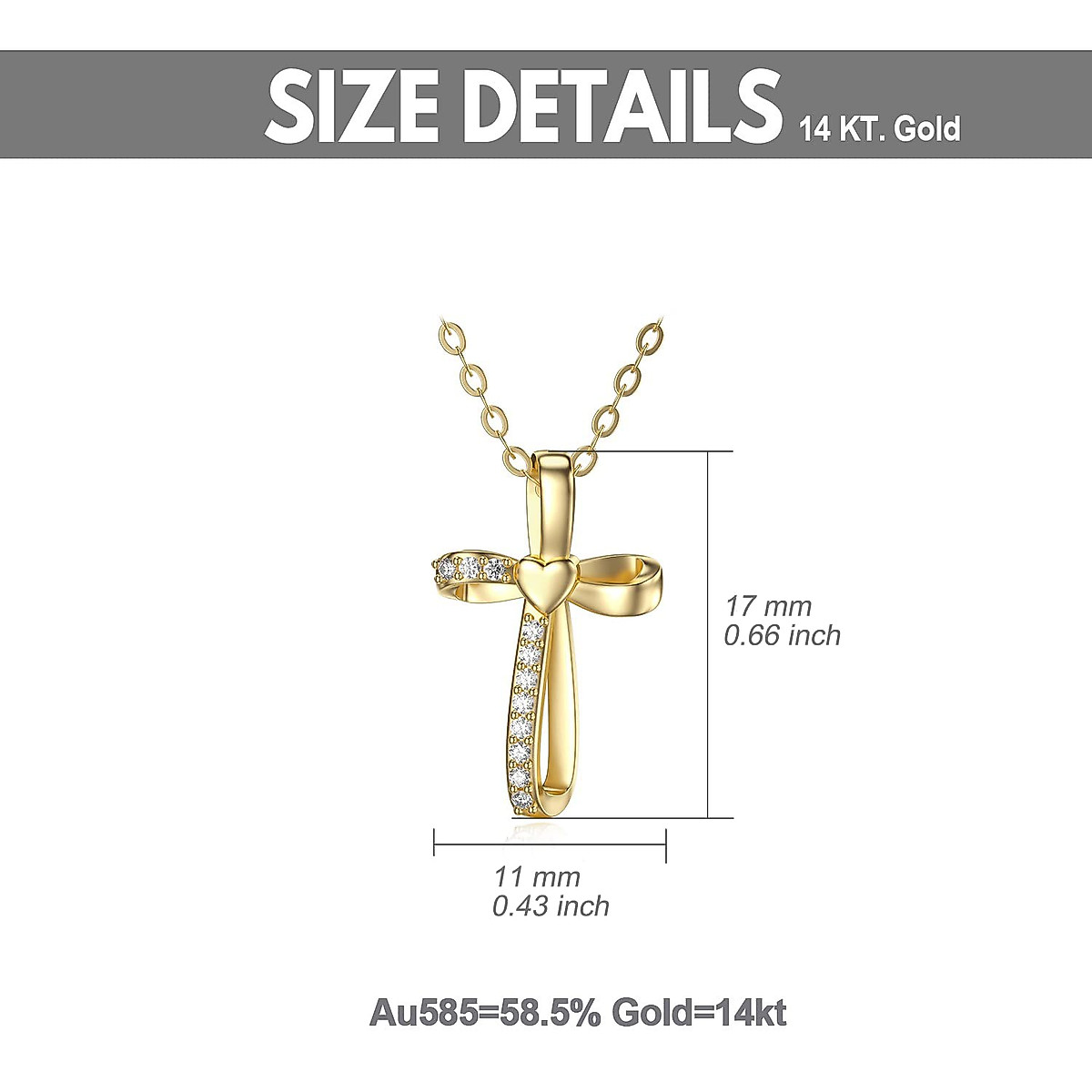 Rikelus 14k Real Gold Cross Necklace for Women Girls,Yellow Gold Cross Pendant Necklace Faith Jewelry Gifts for Birthday Christmas 16+2 inch