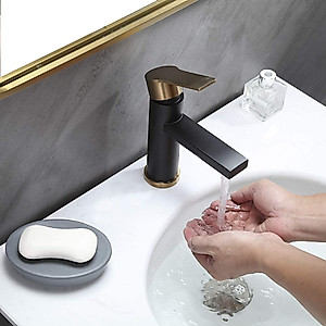 Comllen Black Single Hole Bathroom Faucet, Modern Single Handle Bathroom Sink Faucet Brushed Gold and Matte Black One Hole Lavatory Vanity Faucets with Water Supply Lines