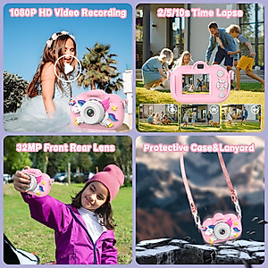 Kids Camera for Girls, 3-12 Year Old Girl Toys Christmas Birthday Gifts, 32MP HD Dual Lens Toddler Camera for Kids, 1080P Video Kids Digital Camera, Kid Camera Toys with 32GB TF Card