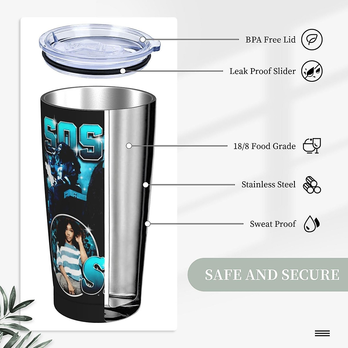 Zyxmconas SZAs Stainless Steel Insulated Tumbler Double Wall Travel Cup With Straw And Lid For Home Office Car 20 oz