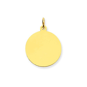 Solid 14k Yellow Gold Plain .011 Gauge Circular Engravable Disc Charm Pendant - 26mm x 19mm