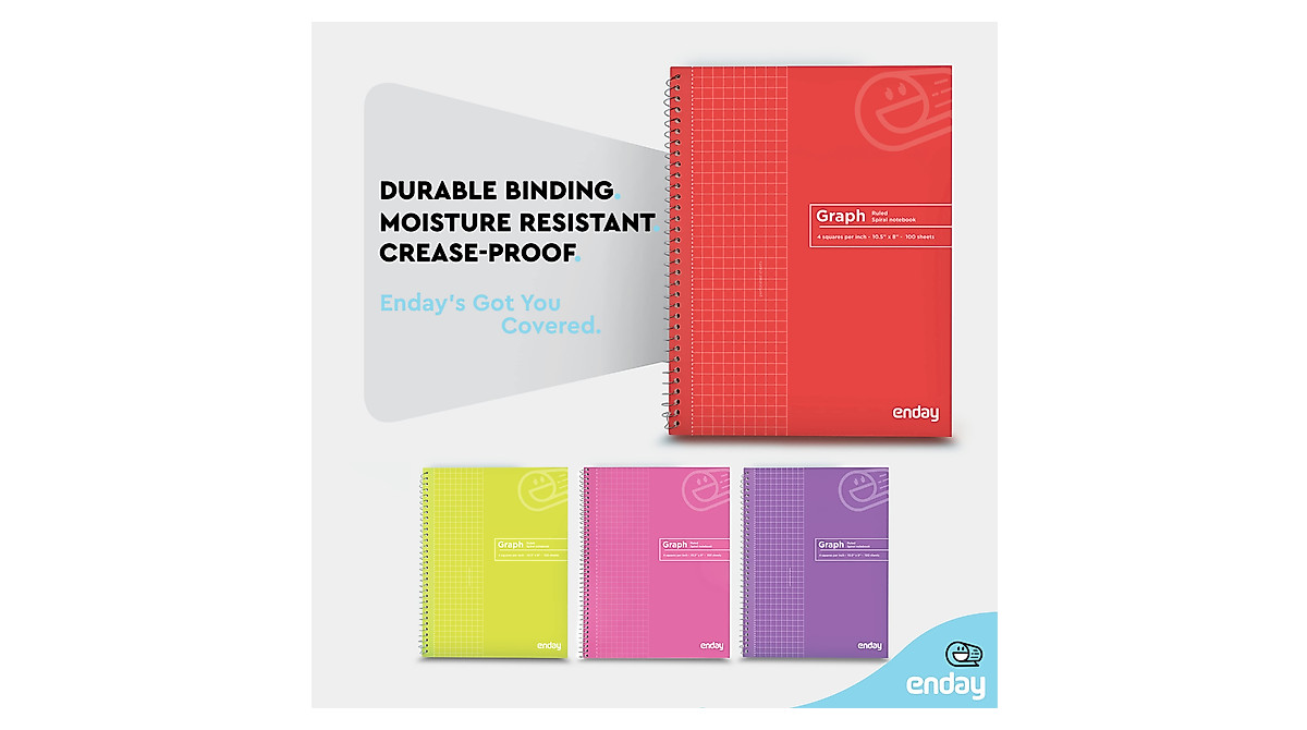 Emraw Quad Ruled Spiral Notebooks - 4 Pack, 100 Sheets