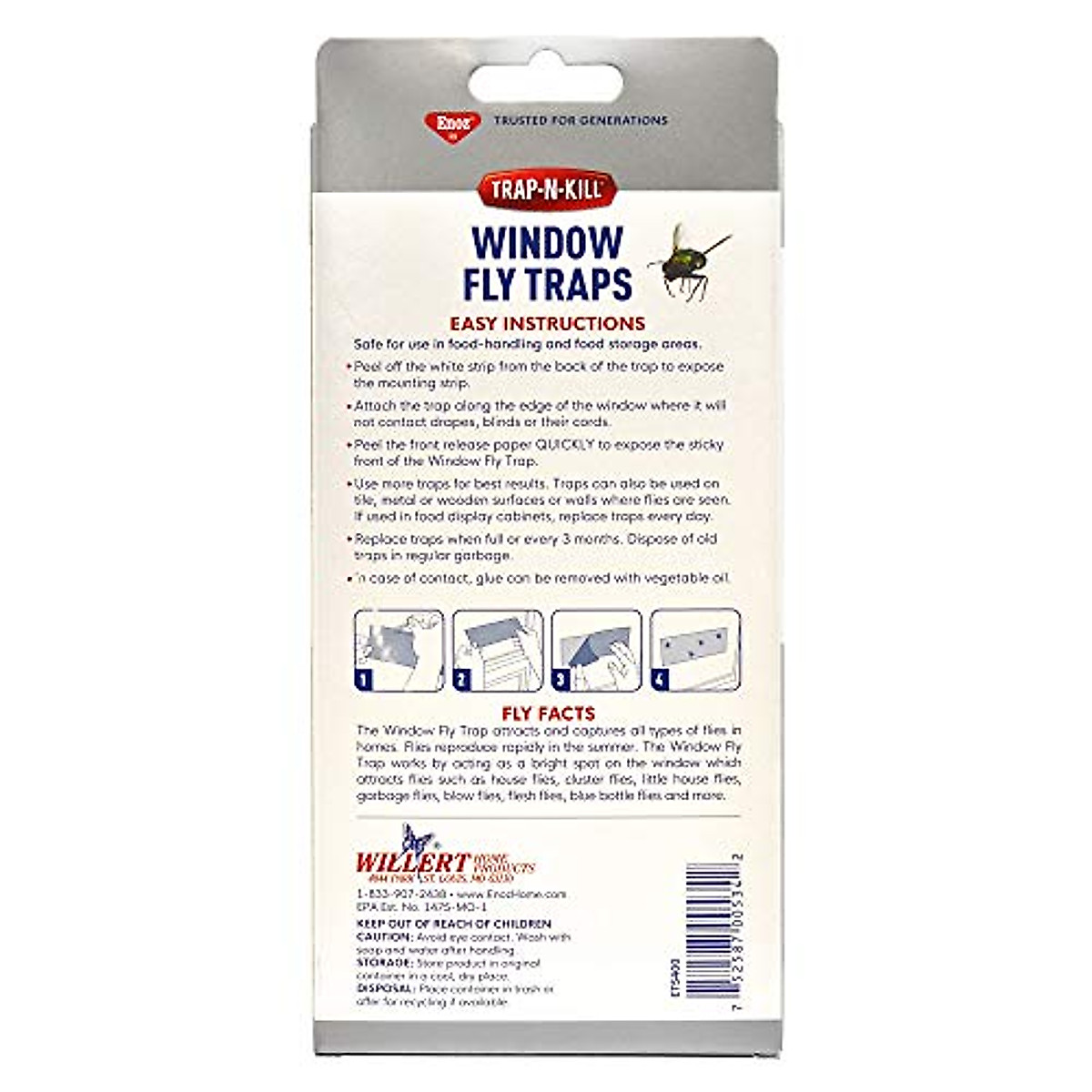 Enoz Trap-N-Kill Window Fly Traps for Indoor Houseflies, Nontoxic, Made in USA, 4 Count