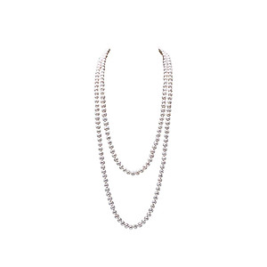 JYX Pearl Long Strand Necklace Natural White 8mm Flat Round Freshwater Cultured Pearl Necklace Endless Sweater Necklace 64"
