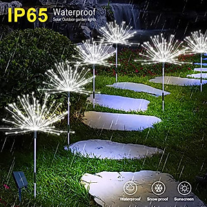 Solar Fireworks Lights Outdoor Waterproof,4 Pack Solar Garden Lights Outdoor 8 Lighting Modes with Remote Control , 480 LED DIY Starburst Fairy Lights for Patio Christmas Party Yard Decorative