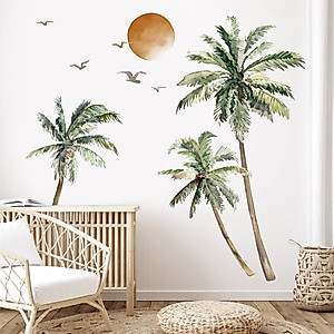 wondever Boho Palm Tree Wall Stickers Large Tropical Tree Sunset Peel and Stick Wall Art Decals for Living Room Bedroom TV Background (H: 63.8 inch)