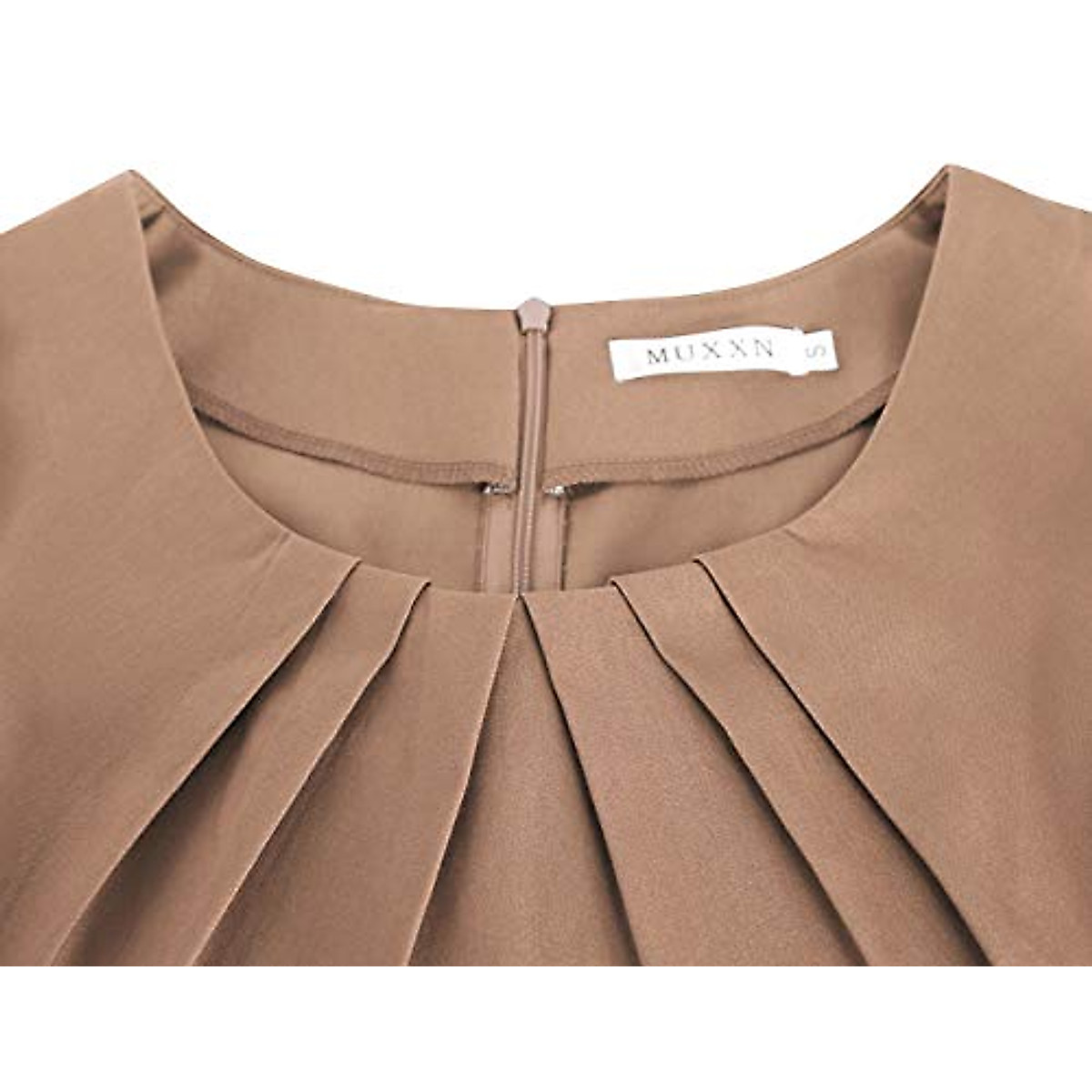 MUXXN Lady Formal Pleated Neckline Slim Sheath Bodycon Prom Vintage Tea Dress (Camel XL)