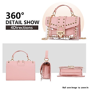 Qiayime Womens Fashion Purses and Handbags Shoulder Bag Ladies Rivet PVC Jelly Purse Designer Satchel Messenger Tote Bag (Pink)