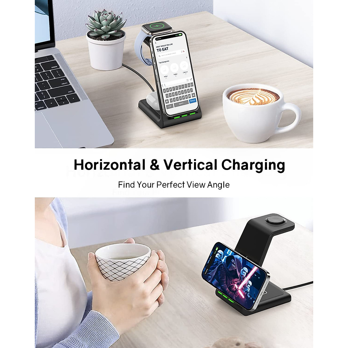 CIYOYO 3 in 1 Wireless Charging Station, Wireless Charger Stand for Multiple Apple Devices, Wireless Charger for iPhone 15 14 13 12 11 Pro Max XS XR 8, Apple Watch 9 8 7 6 SE 5 4 3 2, AirPods 3/2/Pro