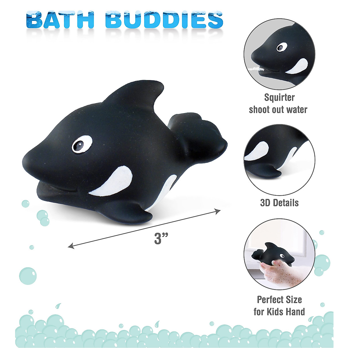 DolliBu Killer Whale Bath Buddy Squirter - Floating Orca Whale Rubber Bath Toy, Fun Water Squirting Bathtime Play for Toddlers, Cute Sea Life Animal Toy for The Bathtub, Beach & Pool for Girls & Boys
