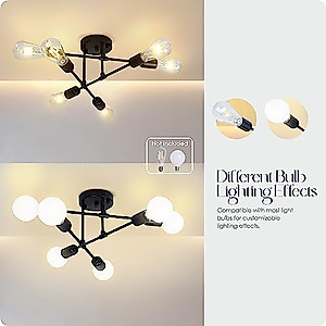 Soilsiu Modern Sputnik Chandelier, 6-Light Ceiling Light Fixture, Metal Semi Flush Mount Light Fixtures for Dining Room, Kitchen, Bedroom, Office (Black, W:16.5",H:8")