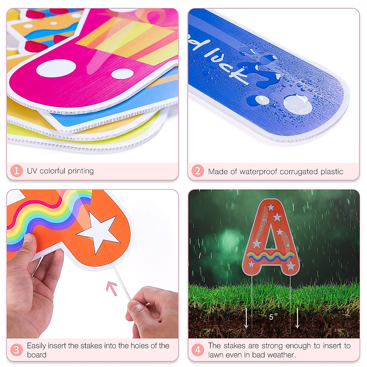 HOMENOTE 18Pcs Happy Birthday Yard Signs with Stakes, 2 x 5m LED Lights and Personalized Signs, 16” Large Size - Birthday Letters Signs for Yard Lawn Outdoor Birthday Decoration Party Supplies