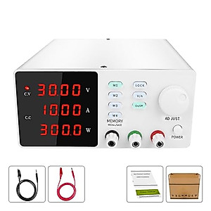 Programmable Memory Function Adjustable DC Power Supply 30V 10A Lab Bench Source Current Stabilized Voltage Regulator(White)