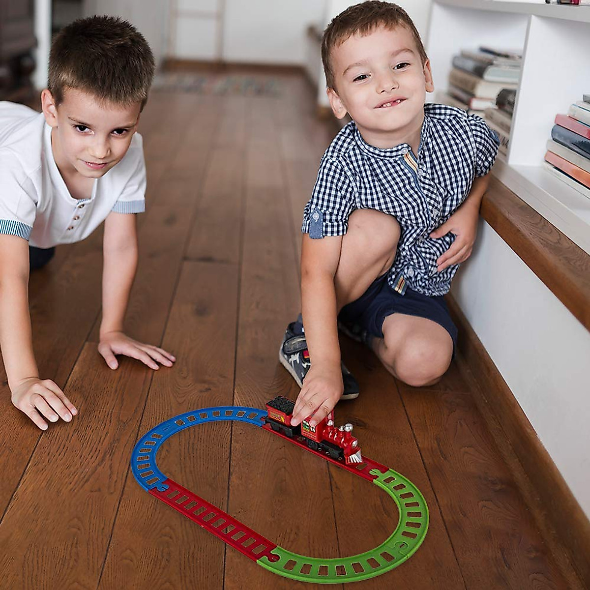 ArtCreativity 8-Piece Wind-Up Train Set for Kids, Toy Train Set with 2 Cars and 6 Tracks Each, Durable Plastic, Cute Christmas Holiday Train for Under The Tree, Great Gift Idea for Boys and Girls