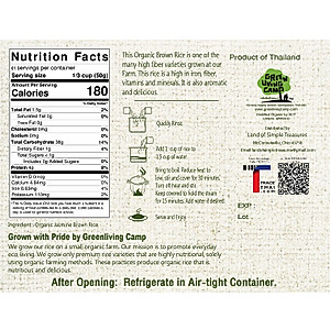 Organic Brown Jasmine Rice from Thailand - Whole Grain Vegan Natural Healthy Superfood Gluten-free - 9 LB
