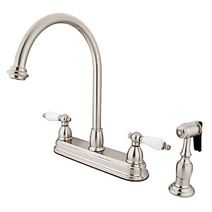 Kingston Brass KB3758PLBS Restoration Deck Mount Kitchen Faucet with Brass Sprayer, 8-1/2-Inch, Brushed Nickel