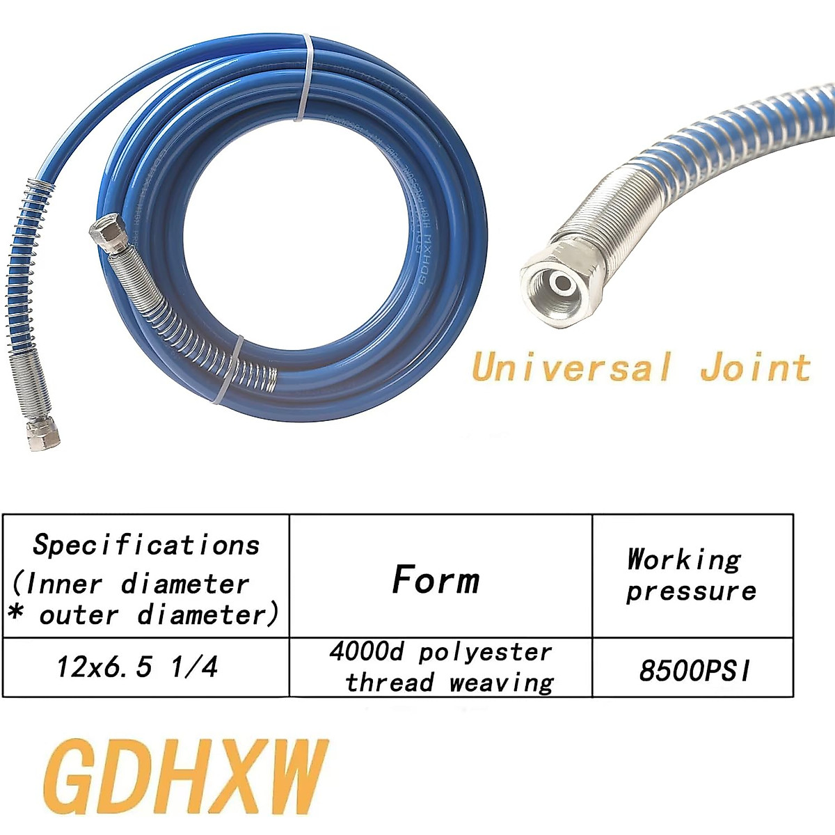 GDHXW 25FT Double Layer Braided Wire High Pressure Airless Paint Spray Hose Upgraded 8500 PSI Universal Paint Sprayer Flexible Tube 1/4"