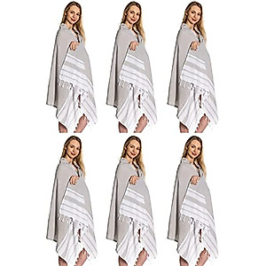 (Set of 6) XXL Turkish Cotton Bath Beach Hammam Towel Peshtemal Throw Fouta Blanket Set