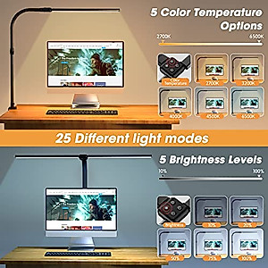 SOMAYO LED Desk Lamp，Architect Desk Lamps for Home Office，24W Brightest Led Workbench Office Lighting-5 Color Modes and 5 Dimmable Eye Protection Modern Desk Lamp for Monitor Studio Reading (b-Black)