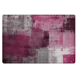 LB Pink and Grey Shower Curtain Sets with Rugs Country Retro Abstract Texture Geometric Pattern Fabric Shower Curtain with Hooks Modern Watercolor Bathroom Curtains Shower Set, 70x70 inches