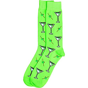 Random Stock Apparel 2-Pair Mens Christmas Casual Crew Socks Holiday Themed Fun Gifts (Martini)