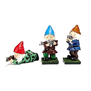 Military Soldier Garden Gnomes | Set of 3 | Gnome Army Combat Soldier Guardian - Lawn Statues Guns , Porch & Yard Art Decor, Hunting, Patriotic, AK47, Gun, Shotgun Lover, Indoor & Outdoor Valentines