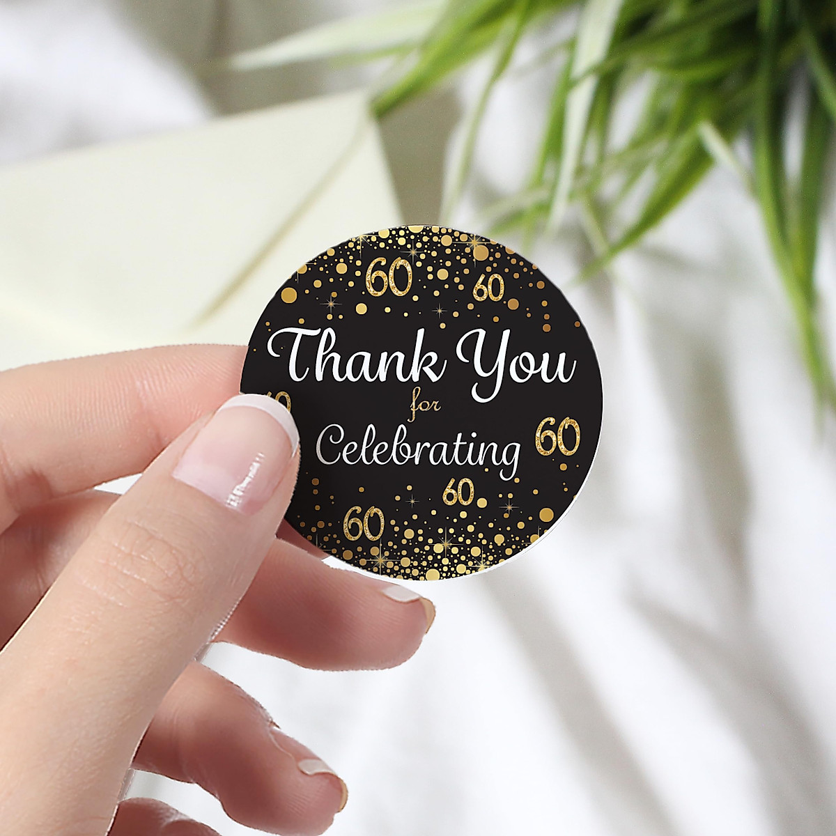 Black and Gold 60th Birthday Party Thank You Stickers - 40 Stickers