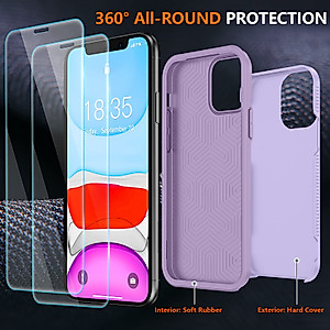 SPIDERCASE Shockproof for iPhone 11 Case,[10 FT Military Grade Drop Protection],with 2 pcs[Tempered Glass Screen Protector+Camera Lens Protector] Heavy Duty Full-Body Protective Phone Case，Purple