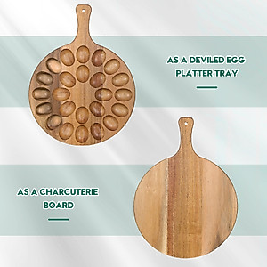 Lounsweer Reversible Wood Deviled Egg Platter and Charcuterie Board Thicken Egg Tray Countertop Refrigerator Chicken Egg Containers for Easter Chrismas Deviled Egg Carrier (Acacia)