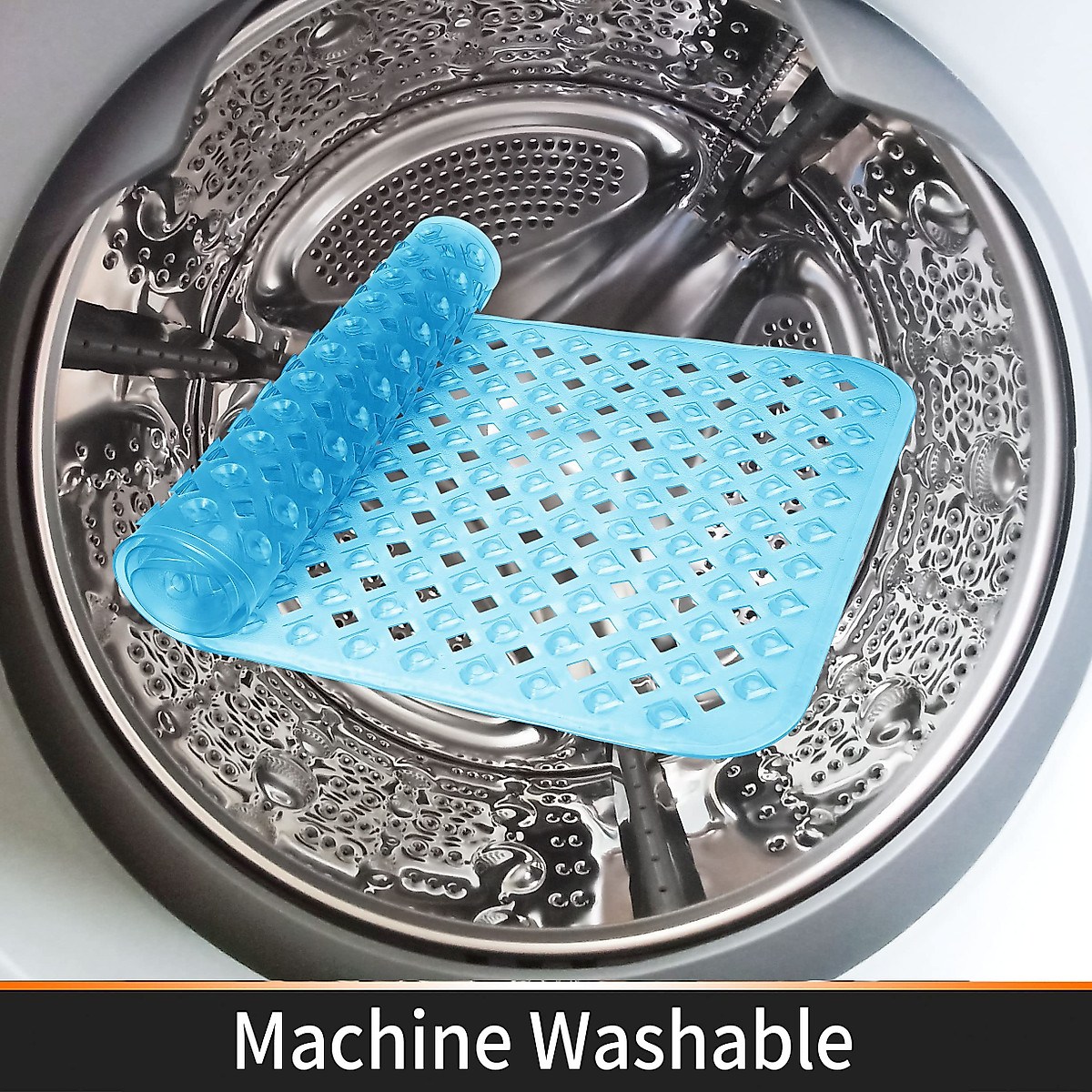 Yimobra Original Bathtub Mat Non Slip, Bath Mats for Tub, Shower Mat with Drain Holes Suction Cups, Machine Washable, BPA, Latex,Phthalate Free, 34.5 x 15.5 Inches, Clean Blue