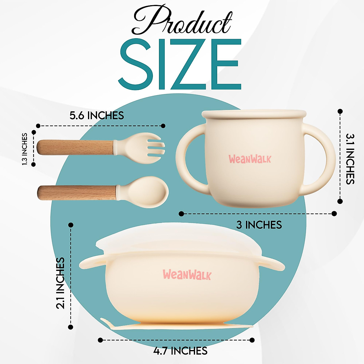 Baby Led Weaning Supplies - Suction Bowls with lids, Training Straw Sippy Cup, Self-Feeding Utensils - Organic - BPA, PVC, Phthalate Free - Weanwalk Silicone Baby Feeding Set