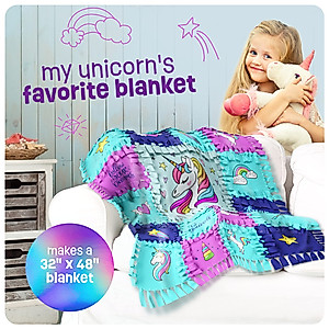 Pretty Me Unicorn Tuck N' Tie Fleece Blanket Kit - DIY Crafts for for Girls Ages 6+ Year Old - Best Arts & Craft Girl Gifts Ideas - No Sew Blanket Making Kit - Kids Crafts Gift Toys Kits