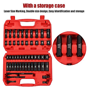 KBOISHA 1/4 Inch Drive Master Impact Socket Set, 53-Piece CR-MO Alloy Steel Socket Set SAE and Metric From 3/16 Inch - 9/16 Inch and 4mm - 15mm Standard and Deep Sockets with Heavy Duty Storage Case