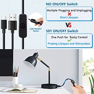 ELECTOP USB Charging Switch Cable, USB A to USB C,USB Type C Fast Charge Cable with ON/Off Switch,Compatible with Raspberry Pi 4 B, USB Desk Lamp/Fan, LED Strip String, Easy Start/Reboot(2 Pack)