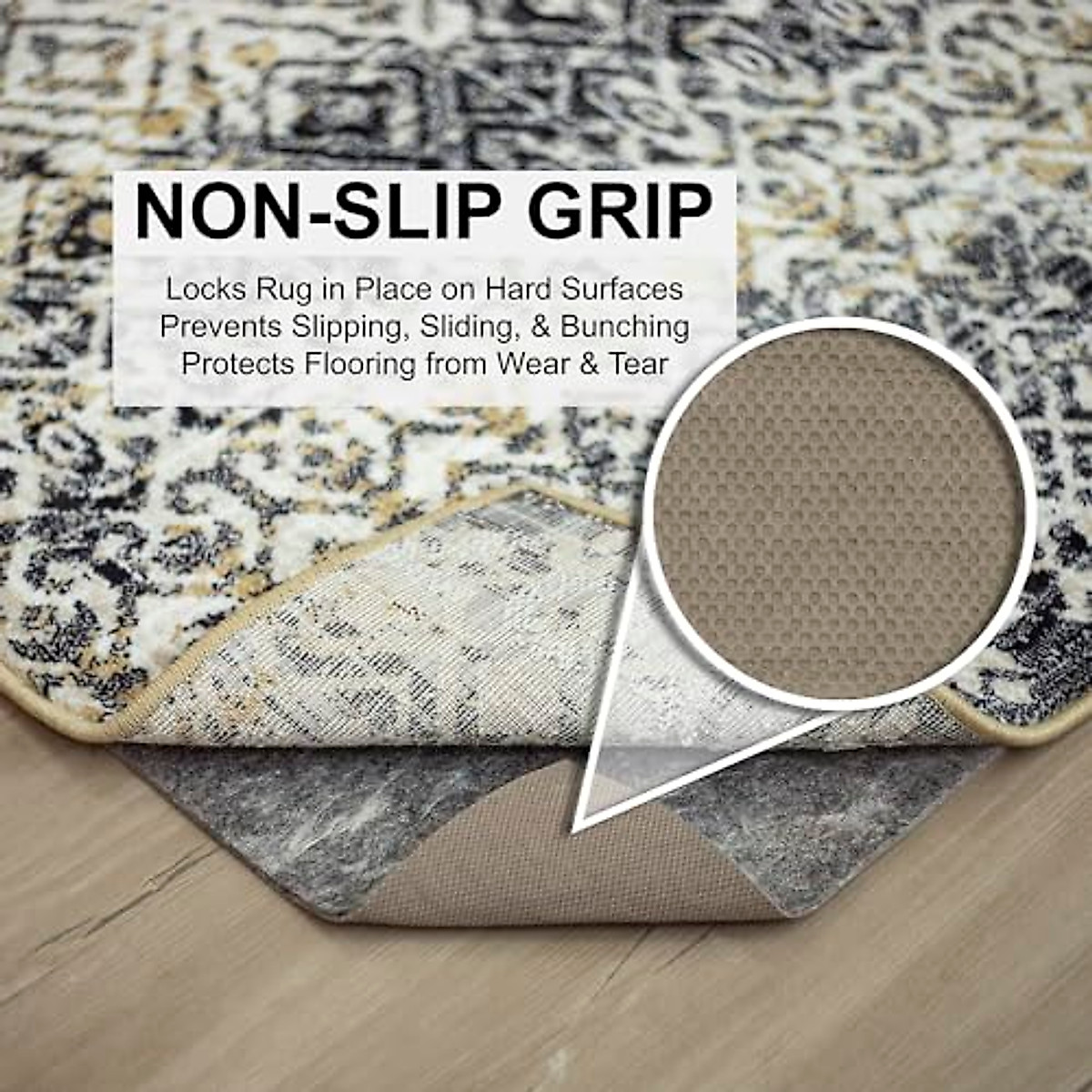 Mohawk Home 6' x 9' Non Slip Rug Pad Gripper 1/4 Thick Dual Surface Felt + Rubber Gripper - Safe for All Floors, Synthetic Fiber, Brown