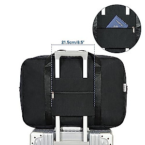 Carry on luaggage 22x14x9 Airlines Approved Foldable Carry on Bag Travel Duffel Packable Duffle Overnight for Women and Men 40L (Black)