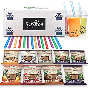 The Ultimate DIY Bubble Tea Kit 6 Flavors of Boba Bubble Tea Drink, 36 Drinks, Taro, Lychee, Coconut, Mango, Milk Tea, Thai Tea Bubble Tea Straws Authentic Boba Tea Kit Asmr Food